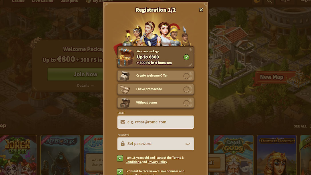 MyEmpire Kazino » Atsauksmes, 800€ + 300 Bezriska Griezieni